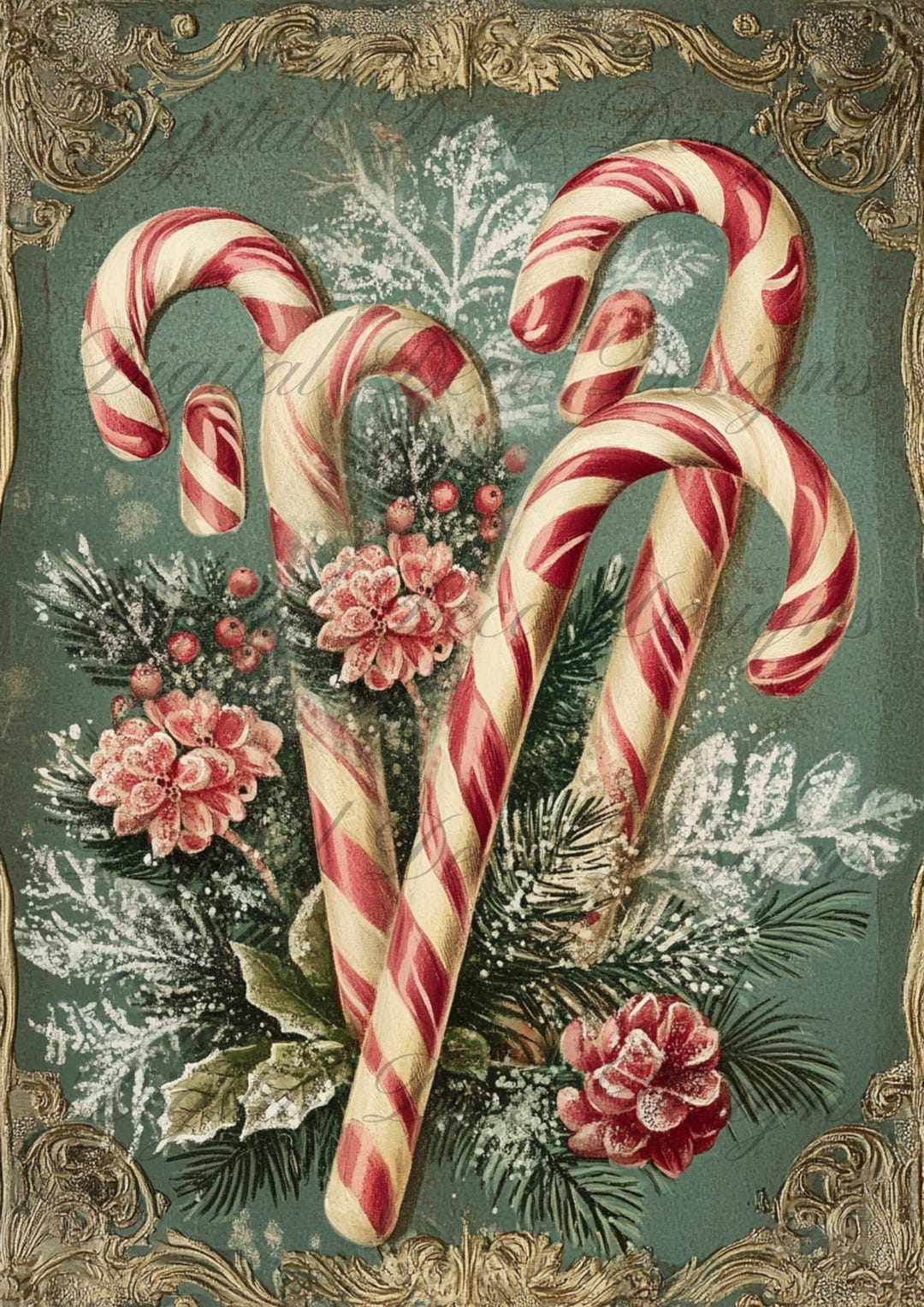 Vintage Victorian Peppermint Candycanes Christmas Cut Out - Etsy