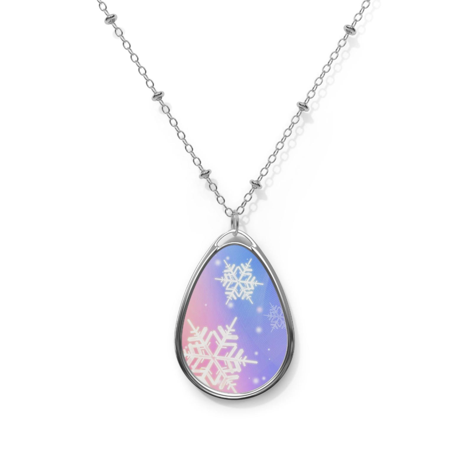 Snowflakes Pink Light Periwinkle Christmas Oval Necklace - Etsy
