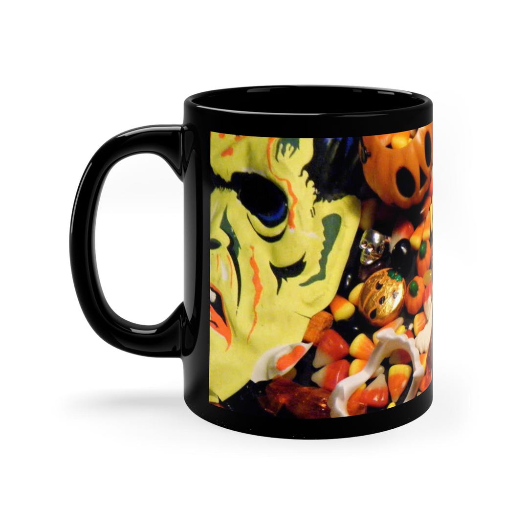 Vintage Frankenstein Mask and Halloween Candy Black Coffee Mug, 11oz - Etsy