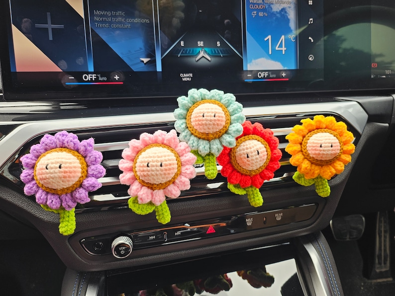 Handmade Crochet Cute Flower Car Air Freshener, Car Vent Clip ...