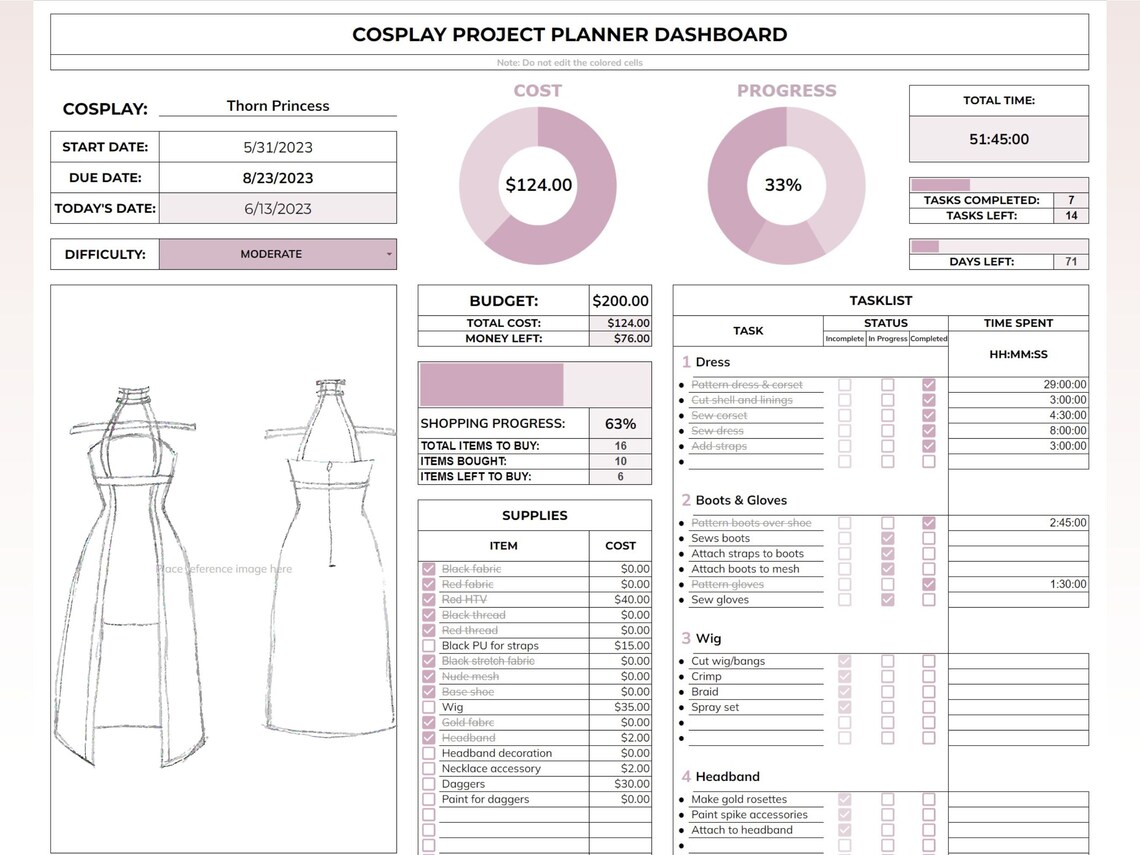 The Cosplay Project Planner Dashboard Google Sheets Template Cosplay ...