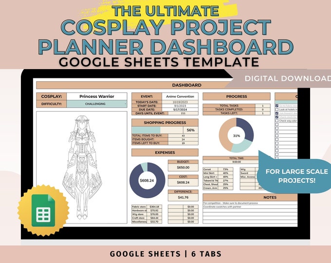 The Ultimate Cosplay Project Planner Dashboard Google Sheets Template ...