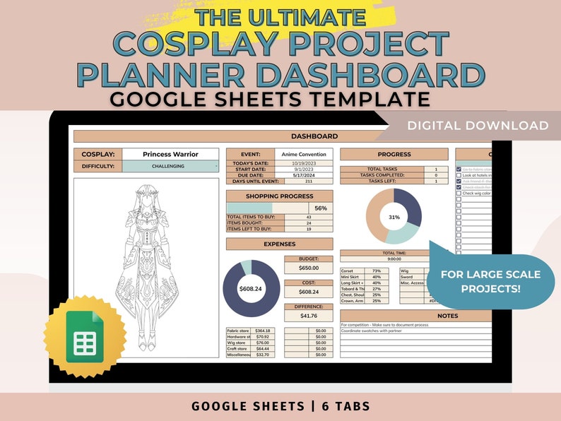 The Ultimate Cosplay Project Planner Dashboard Google Sheets Template ...