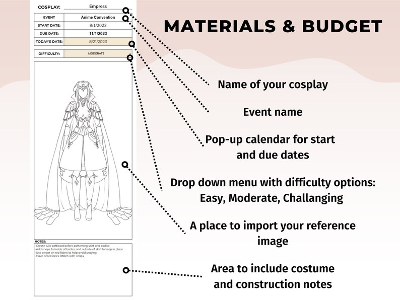 The XL Cosplay Project Planner Dashboard Google Sheets Template Cosplay ...