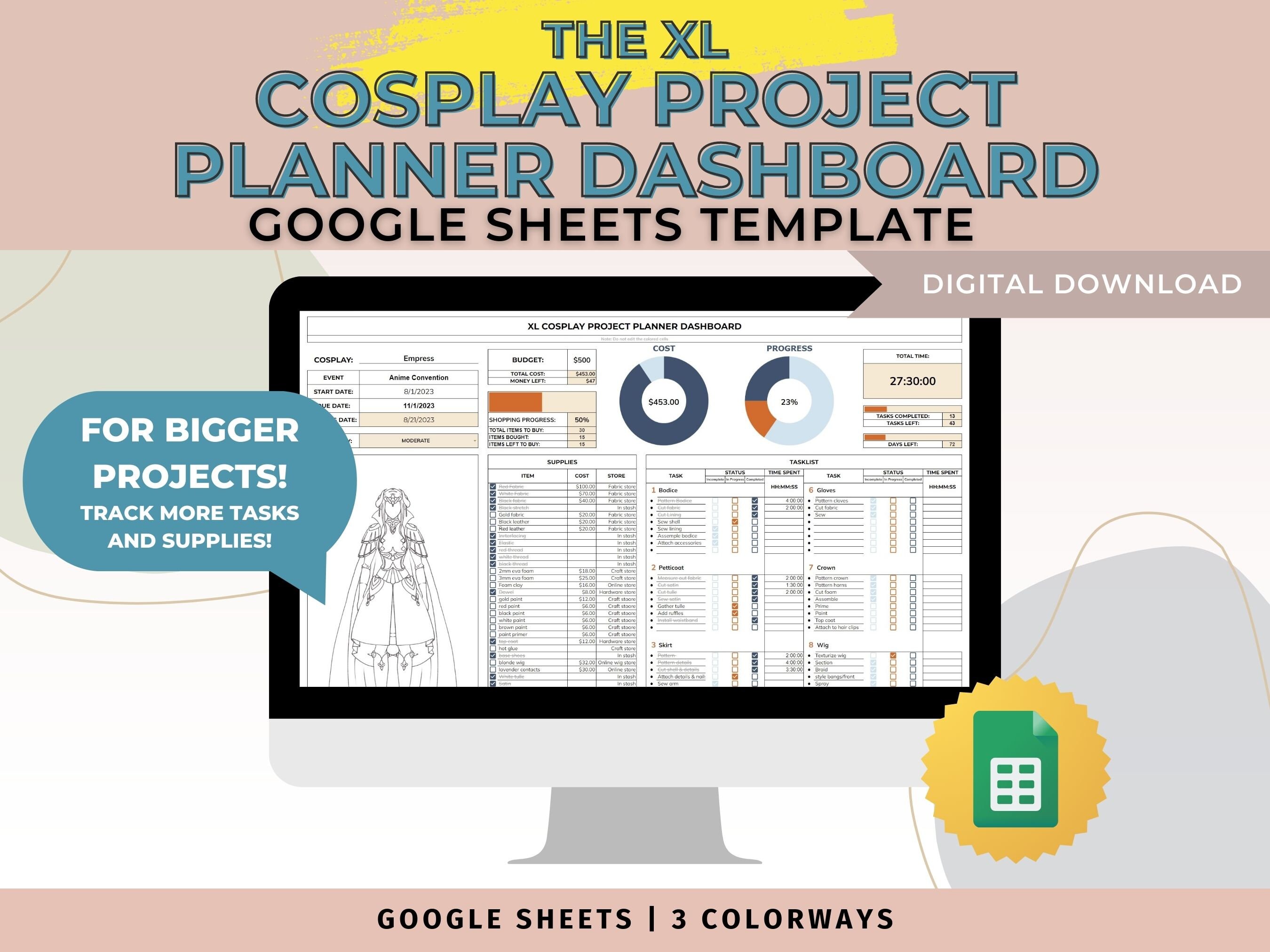 The XL Cosplay Project Planner Dashboard Google Sheets Template Cosplay ...
