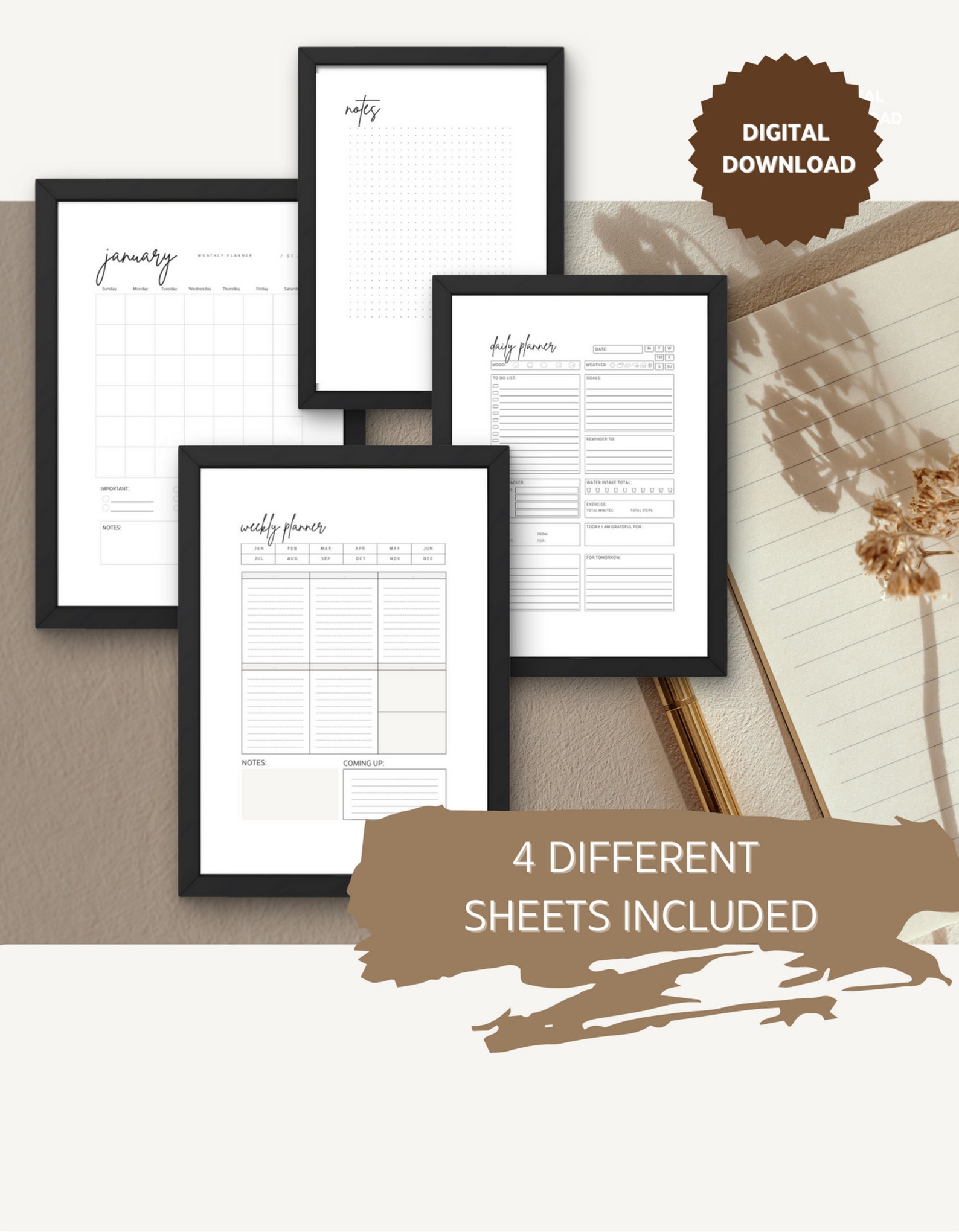 Simple Annual Digital Planner, Non-dated Calendar, Monthly, Weekly and ...
