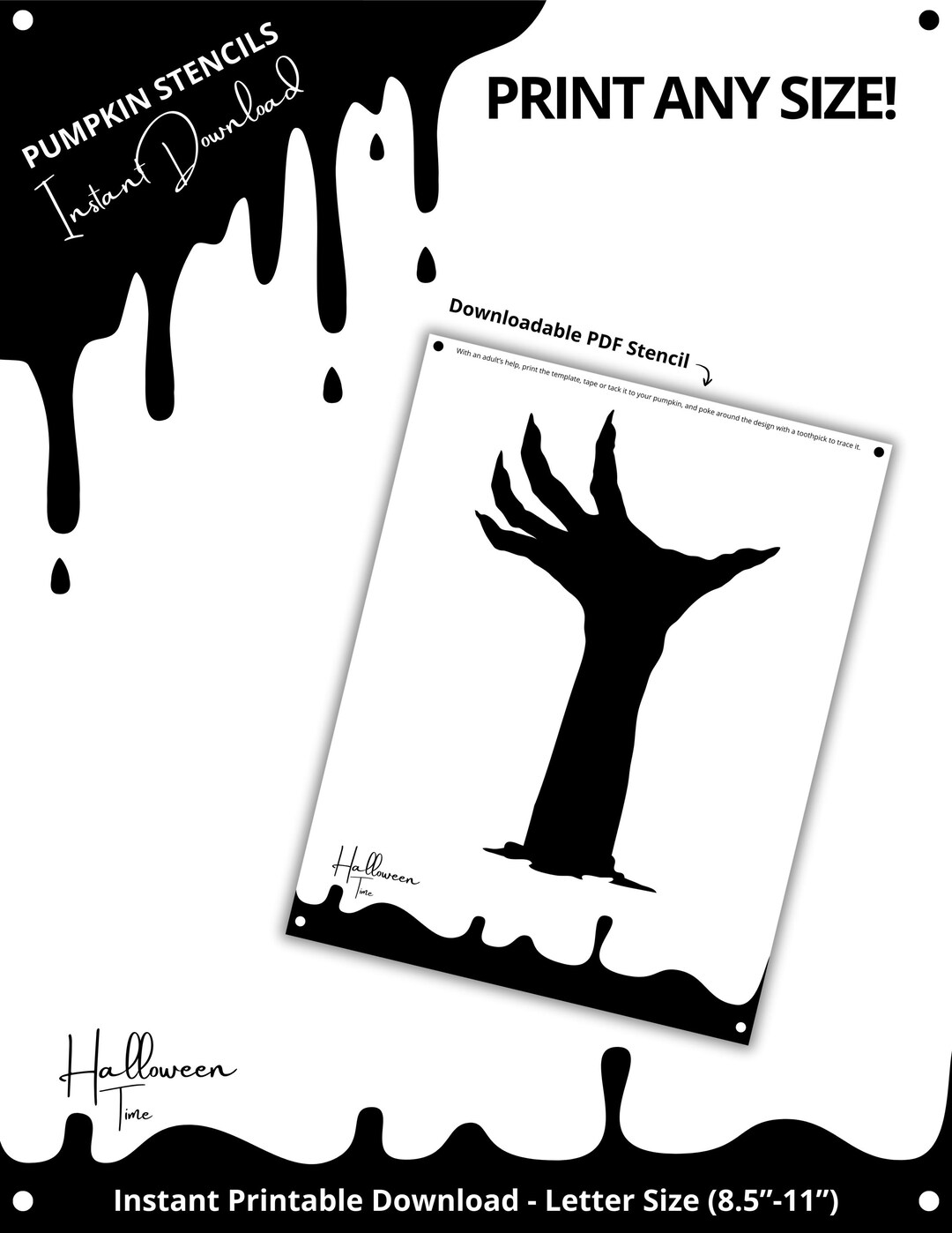 Zombie Hand Pumpkin Carving Stencil for Pumpkin Fall Decoration: PDF ...