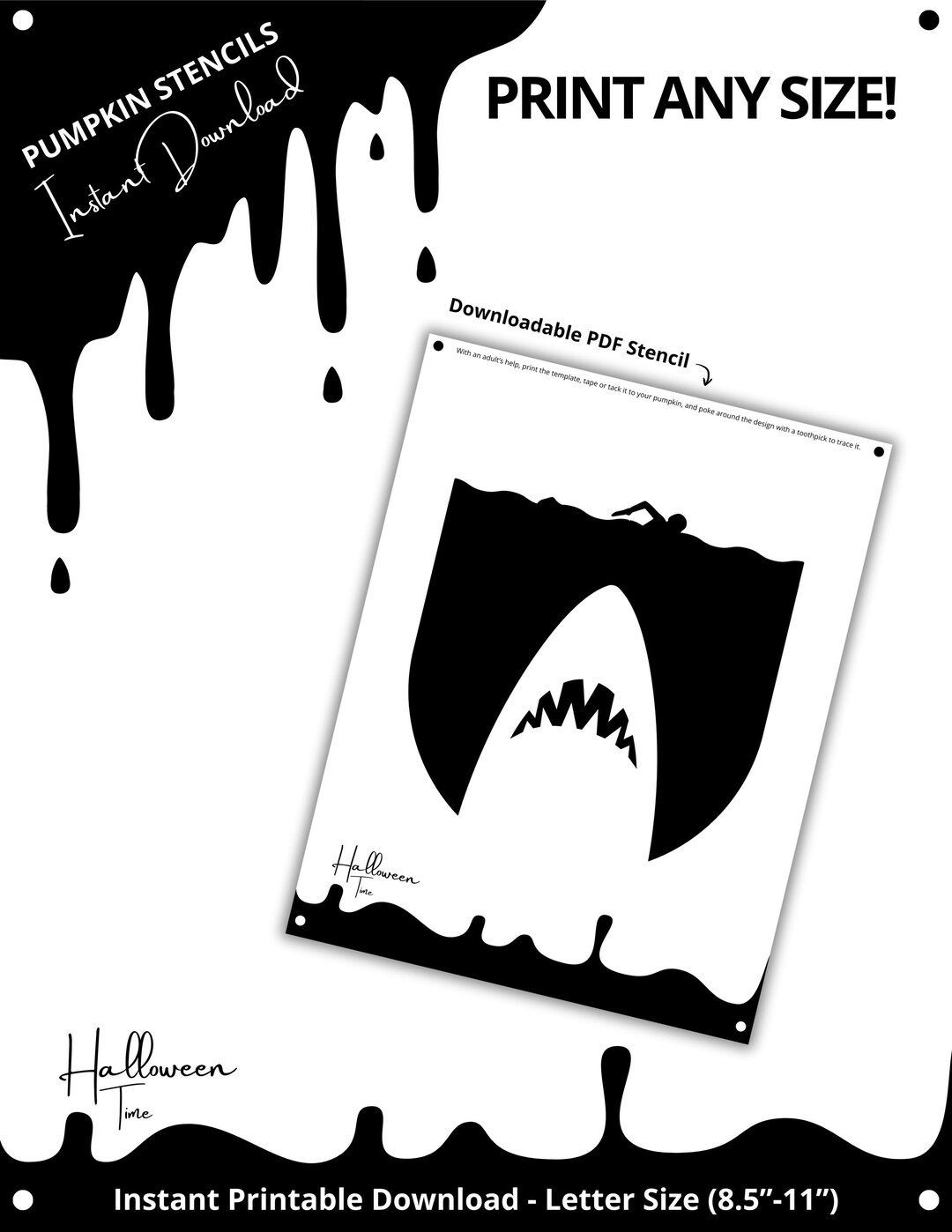 Shark Jaws Pumpkin Carving Stencil for Pumpkin Fall Decoration: PDF ...
