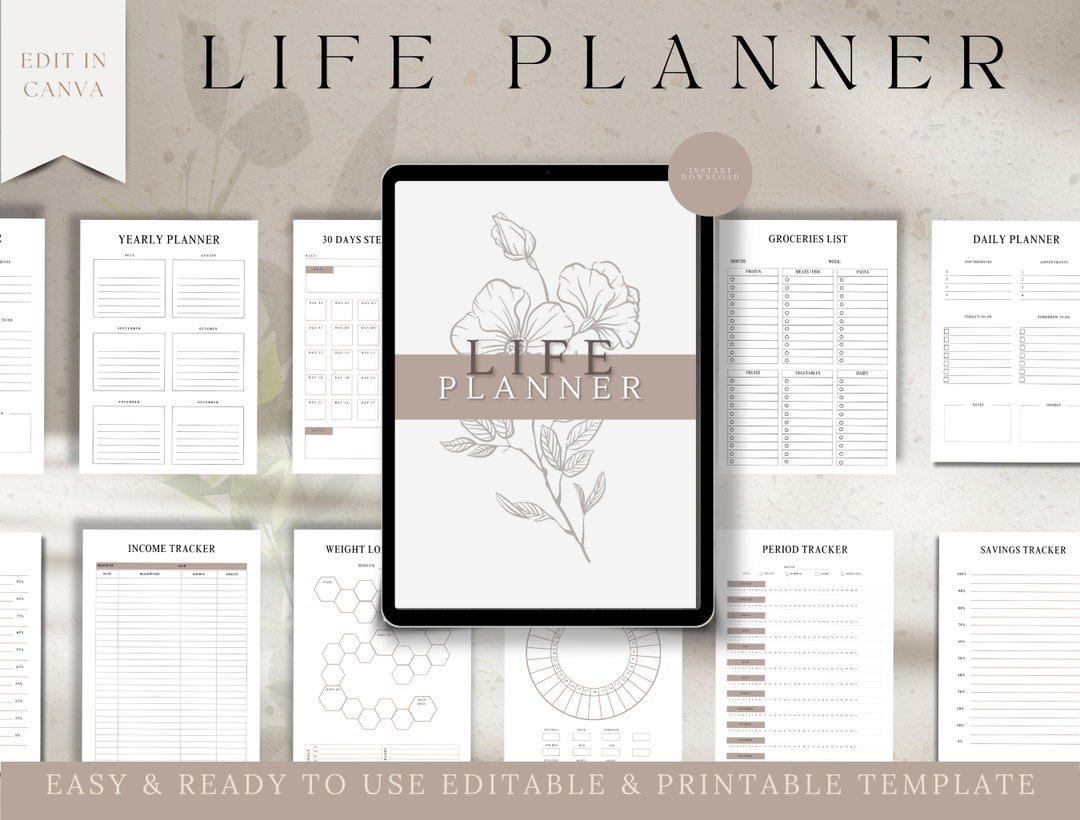 Life Planner | Printable Life Planner Binder| Canva Template | Life ...