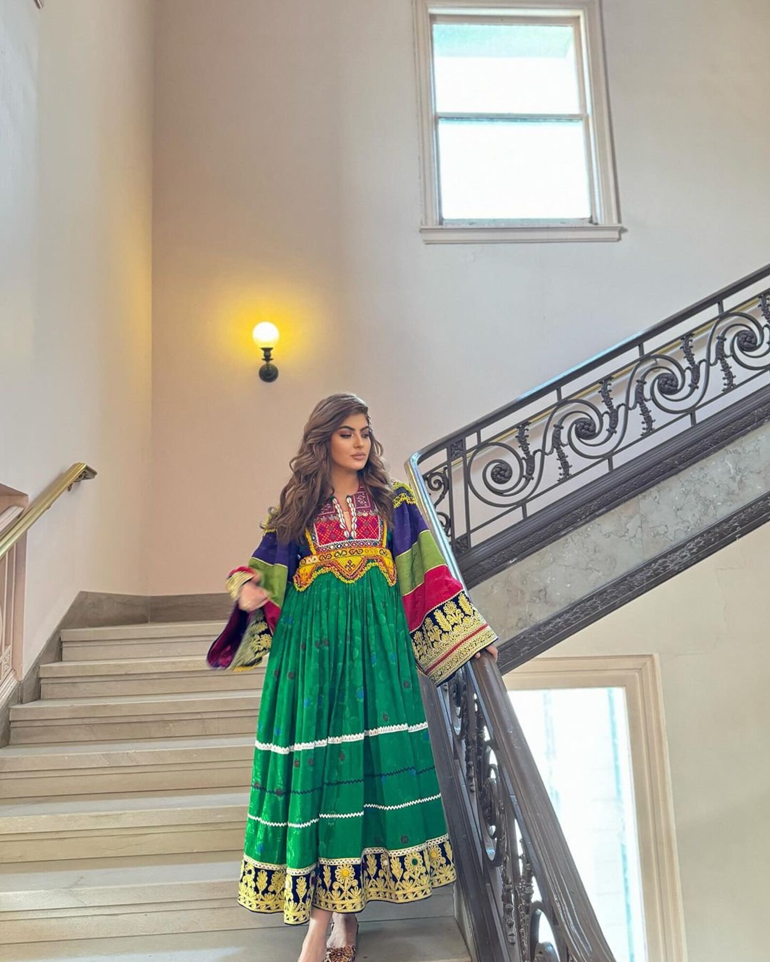 Striking Emerald Green Afghan Kuchi Dress With Handcrafted Charma ...