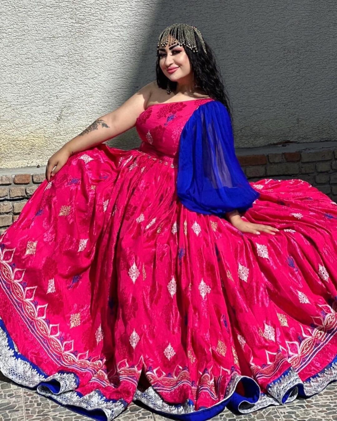 Handmade Afghan Dress in Shanghai Bakhmal Fabric With Stunning Guldozi ...