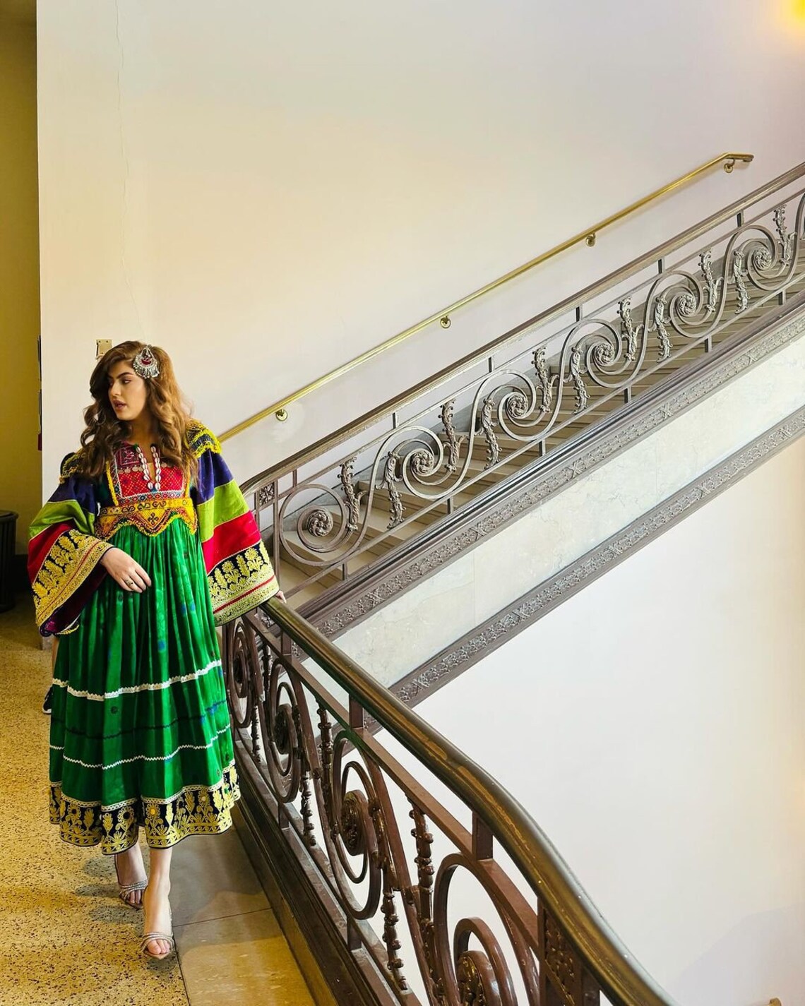 Striking Emerald Green Afghan Kuchi Dress With Handcrafted Charma ...