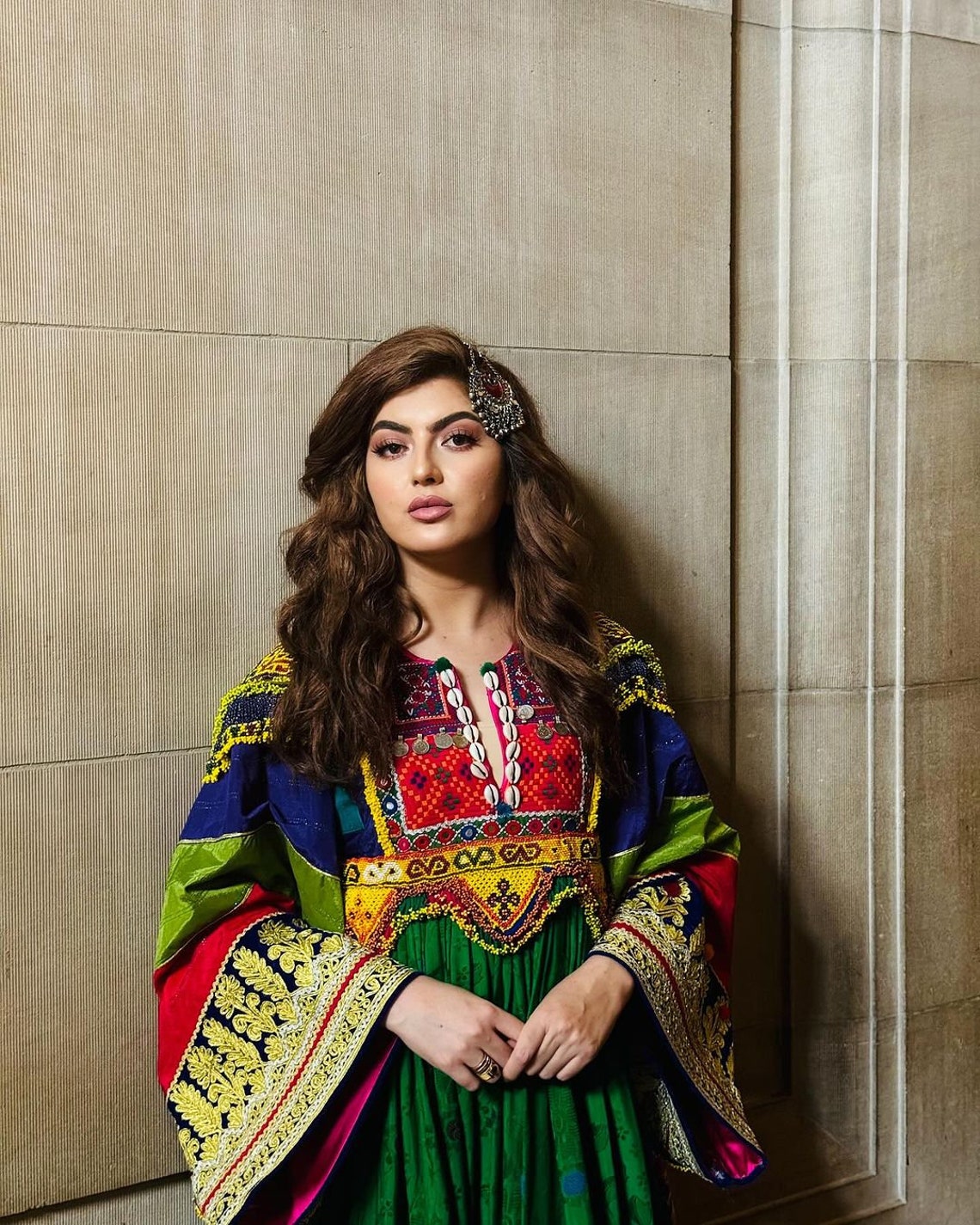 Striking Emerald Green Afghan Kuchi Dress With Handcrafted Charma ...