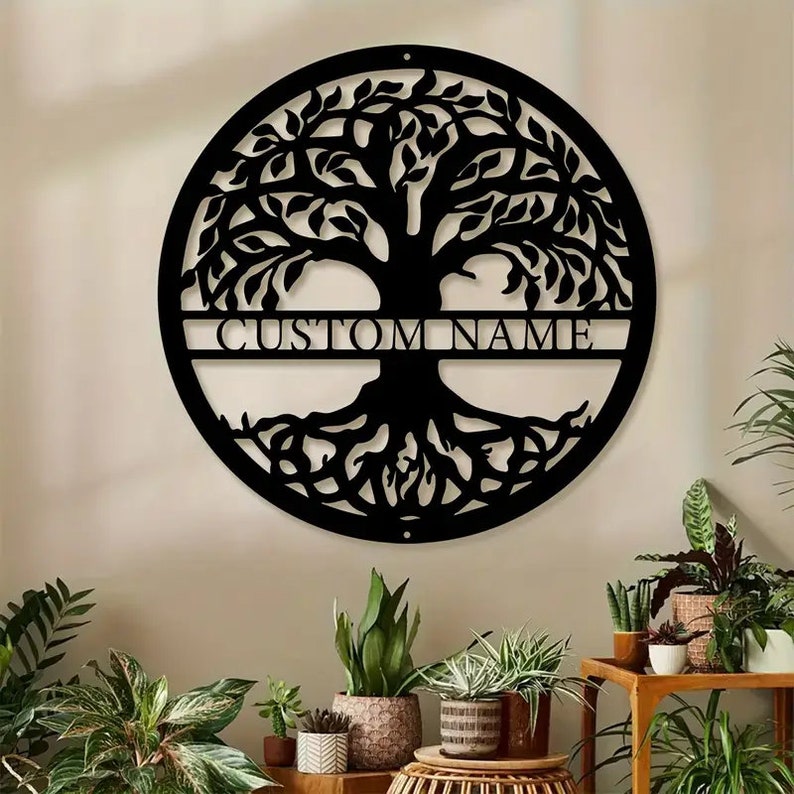 Custom Metal Tree Sign, Personalized Tree Signs, Farmhouse Wall Decor ...