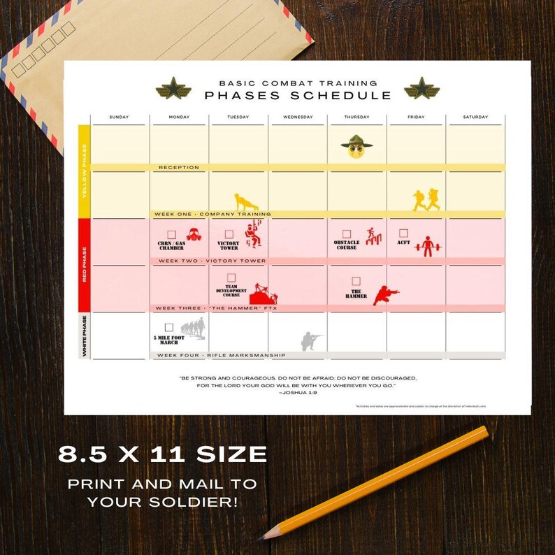 Army Basic Combat Training 10 Week Schedule and Countdown Calendar for ...
