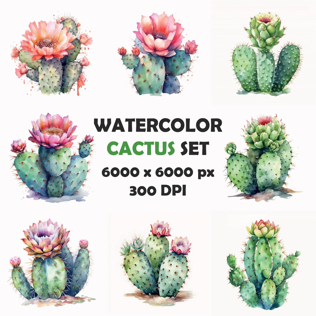 Watercolor Cute Cactus Clipart Bundle Commercial Use PNG Files for ...