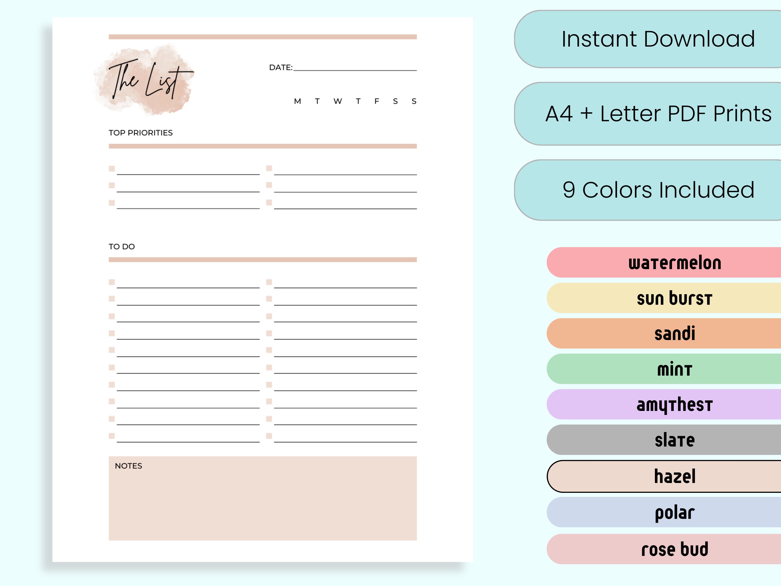 Minimalist to Do List | Printable PDF | Planner Page | Template | Daily ...