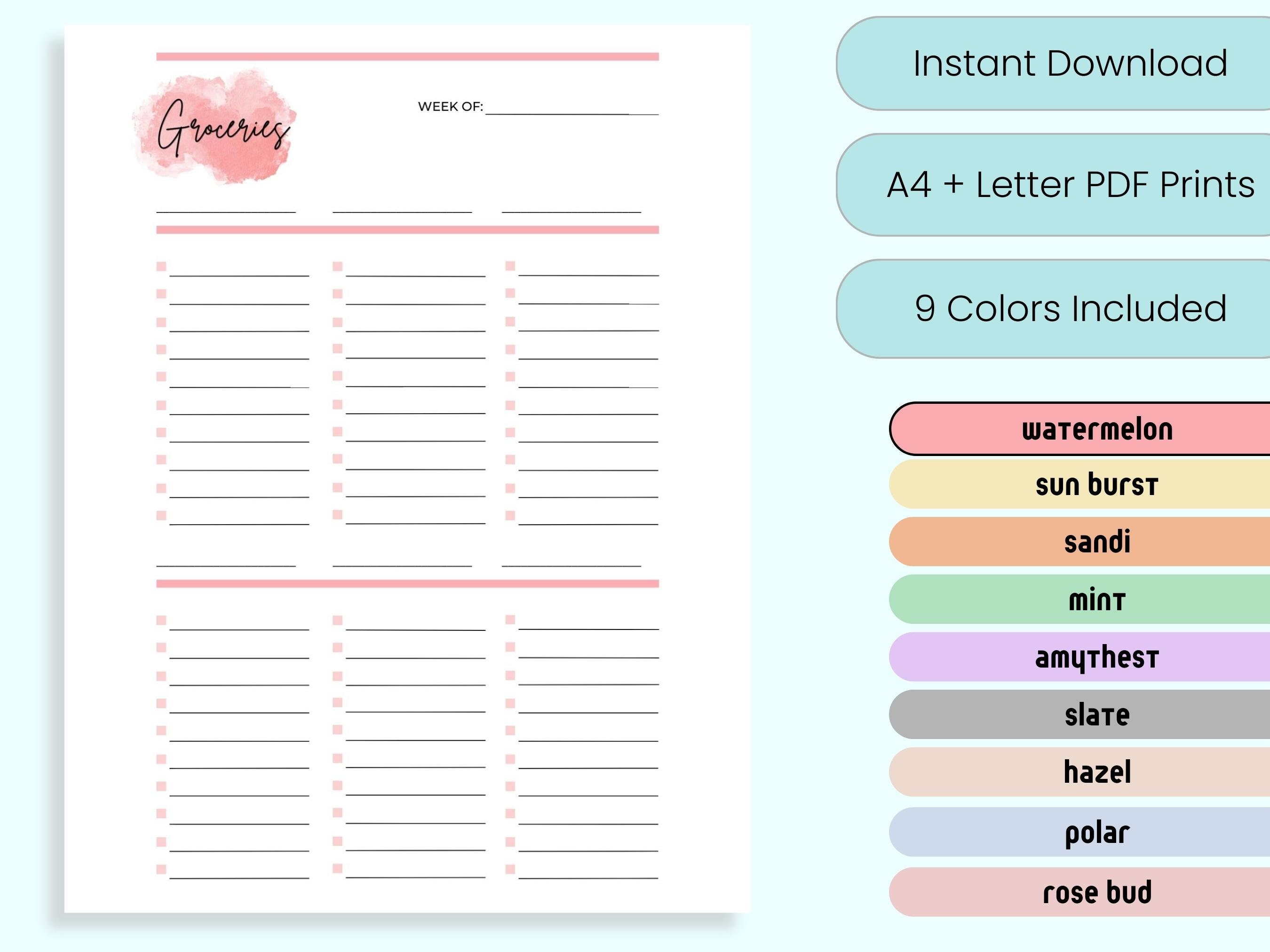 Blank Simple Grocery List Printable PDF Meal Planner - Etsy