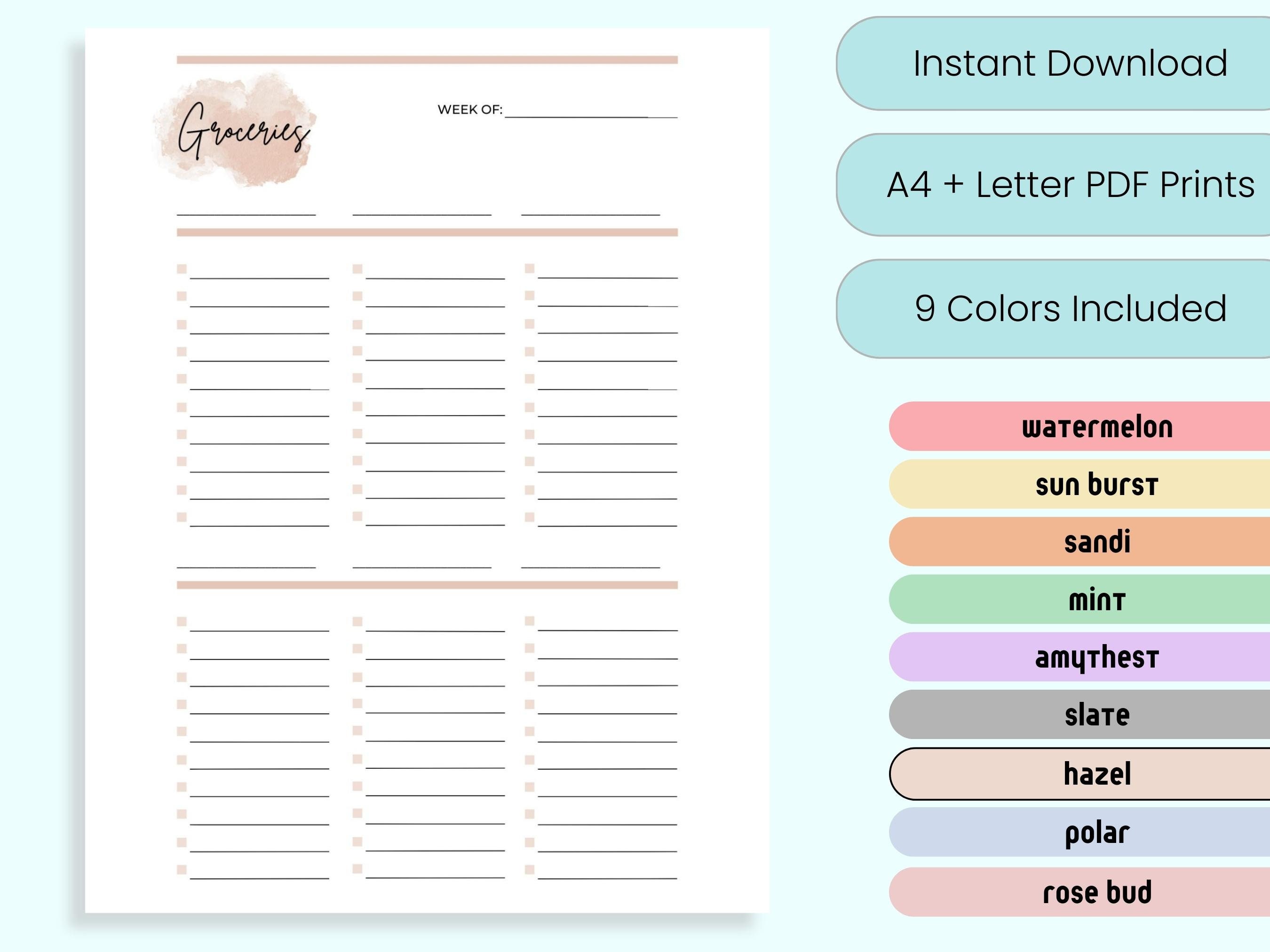 Blank Simple Grocery List Printable PDF Meal Planner - Etsy