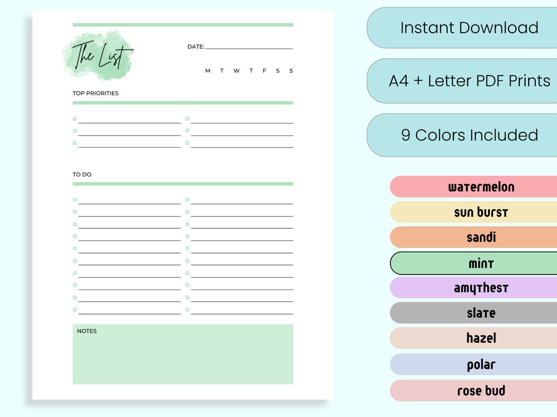 Minimalist to Do List Printable PDF Planner Page Template Daily ...