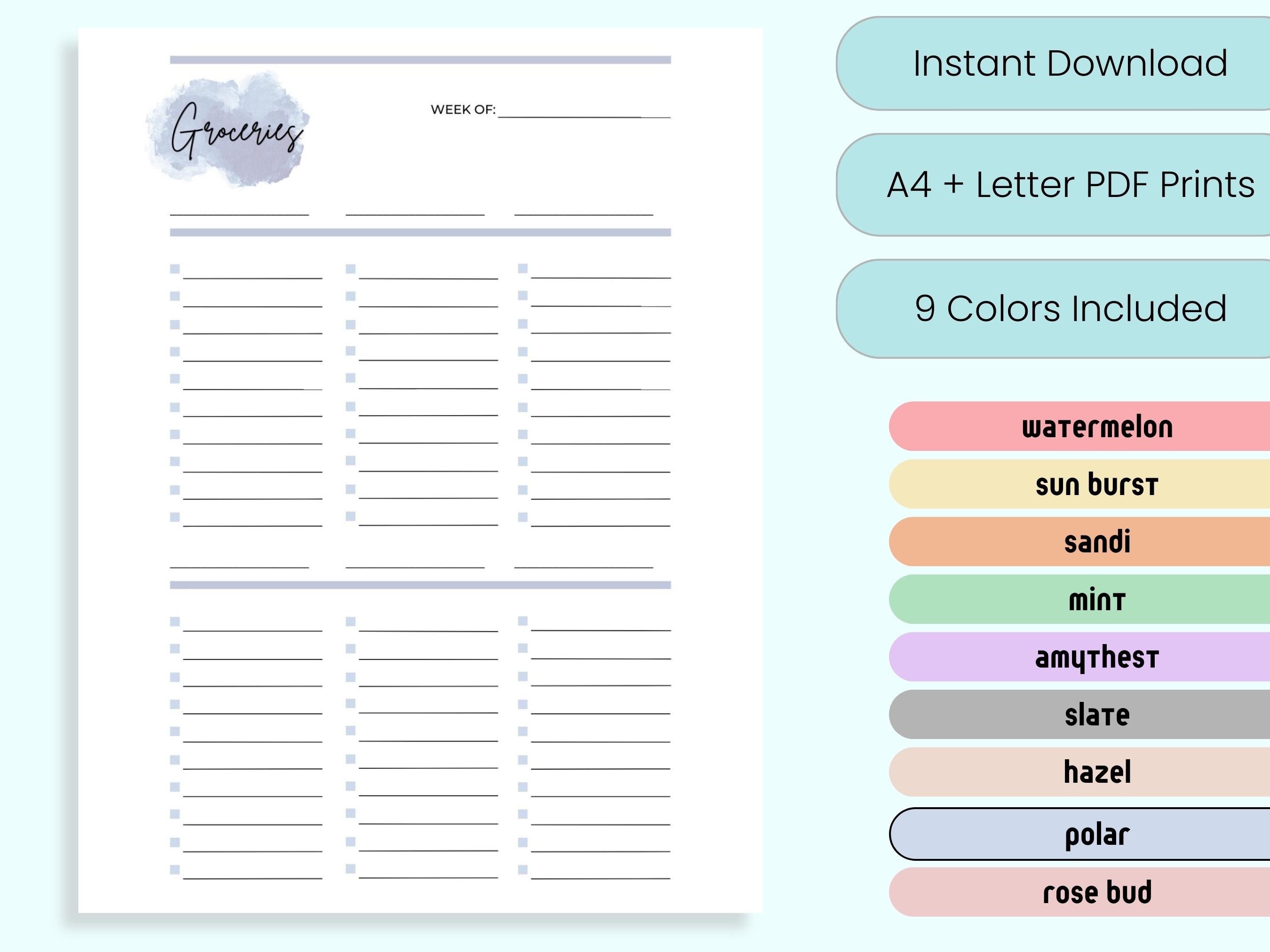 Blank Simple Grocery List Printable PDF Meal Planner - Etsy