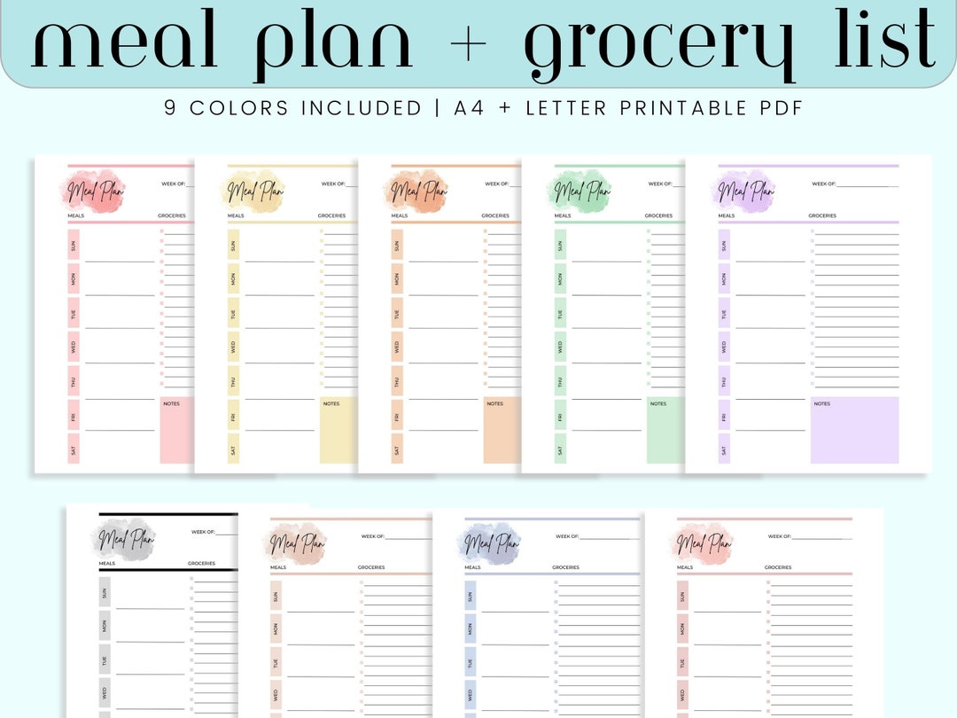 Simple Meal Planner | Grocery List | Printable PDF | Sunday Start ...