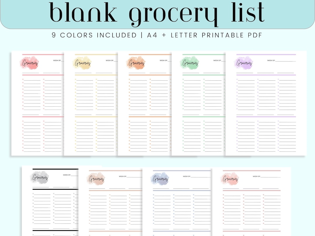 Blank Simple Grocery List | Printable PDF | Meal Planner | Template ...