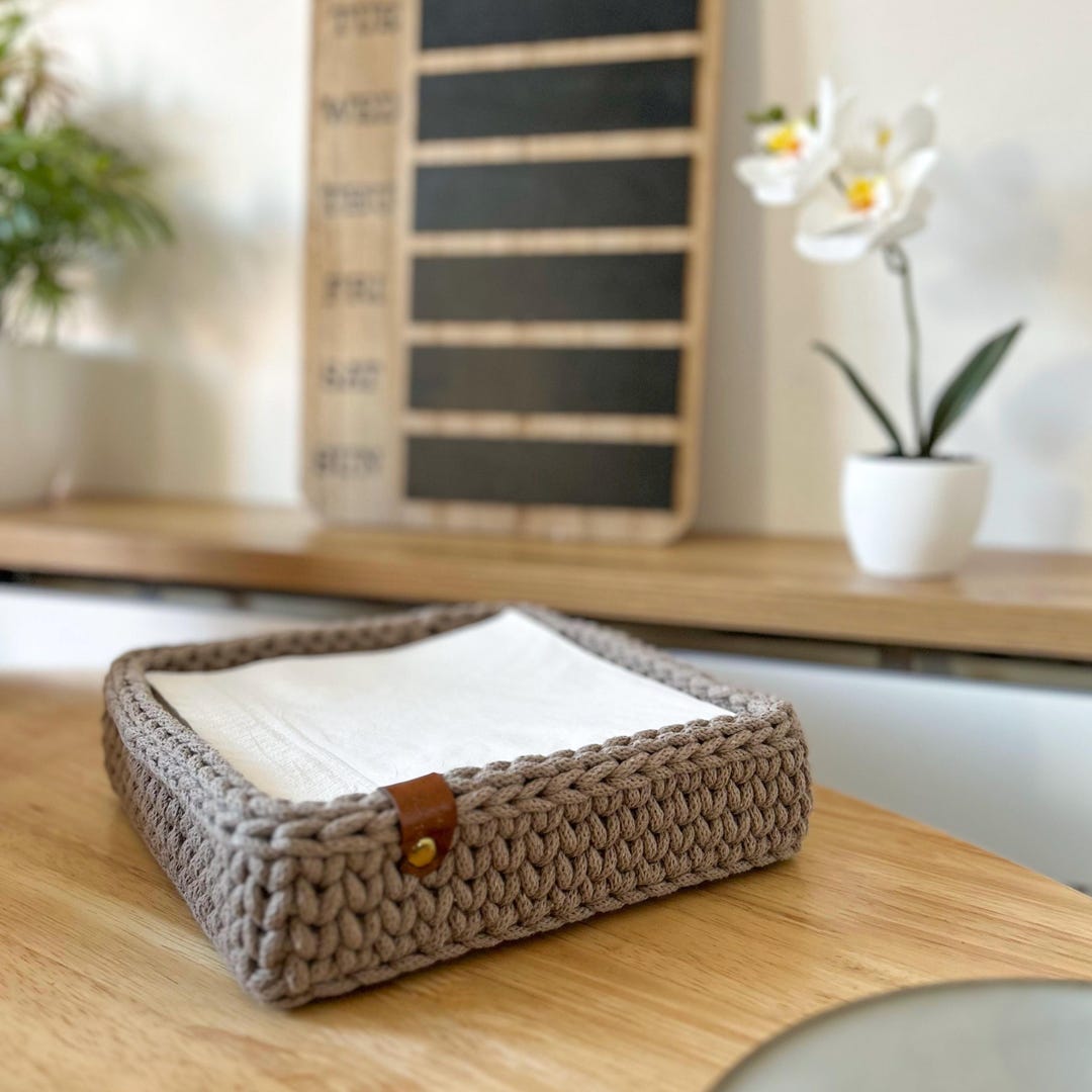 Handwoven Square Napkin Holder, Rustic Kitchen Decor Box, Modern Dining ...