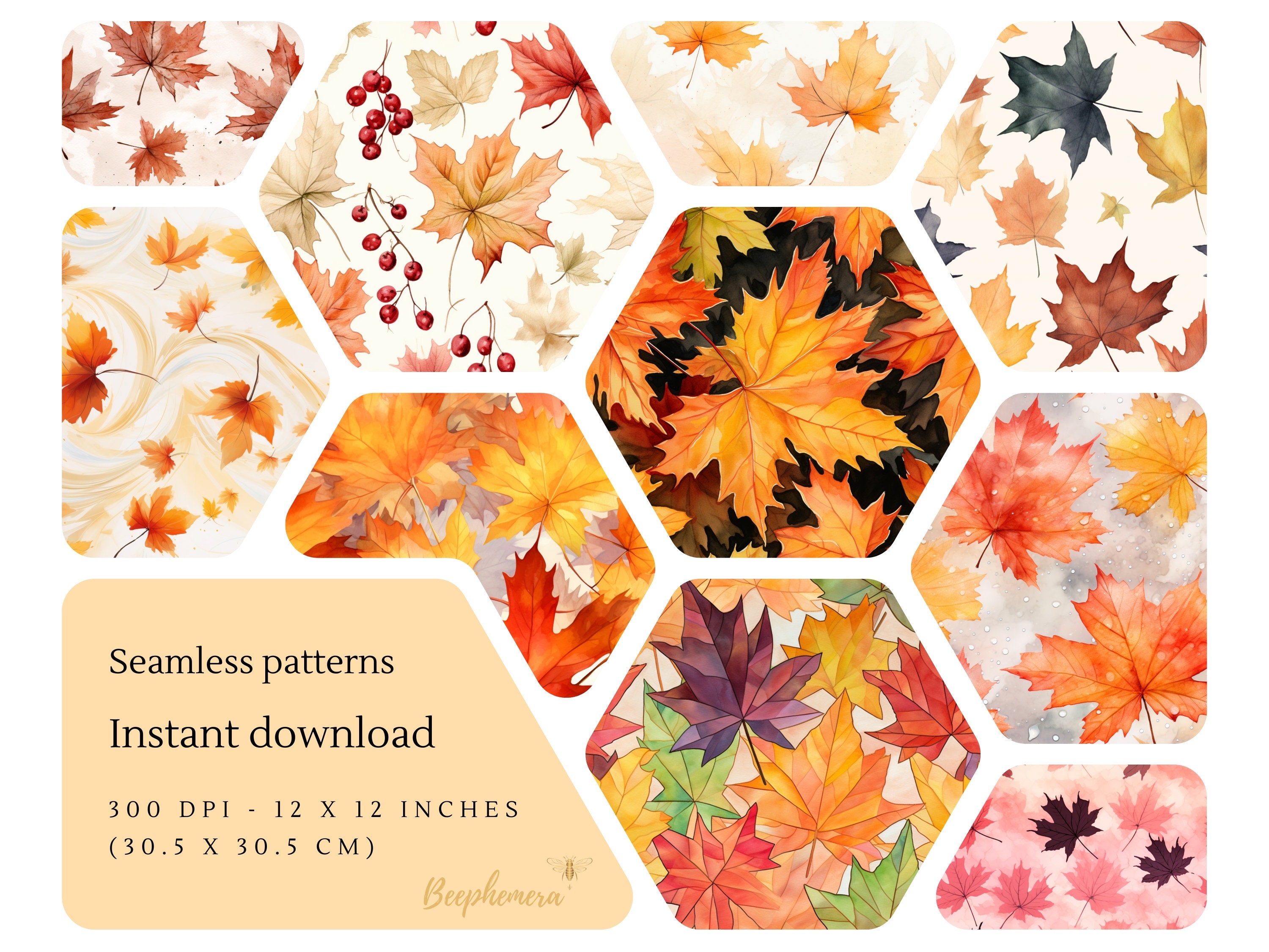 Watercolor Maple Leaves Digital Paper Seamless and Autumn-themed, JPG ...