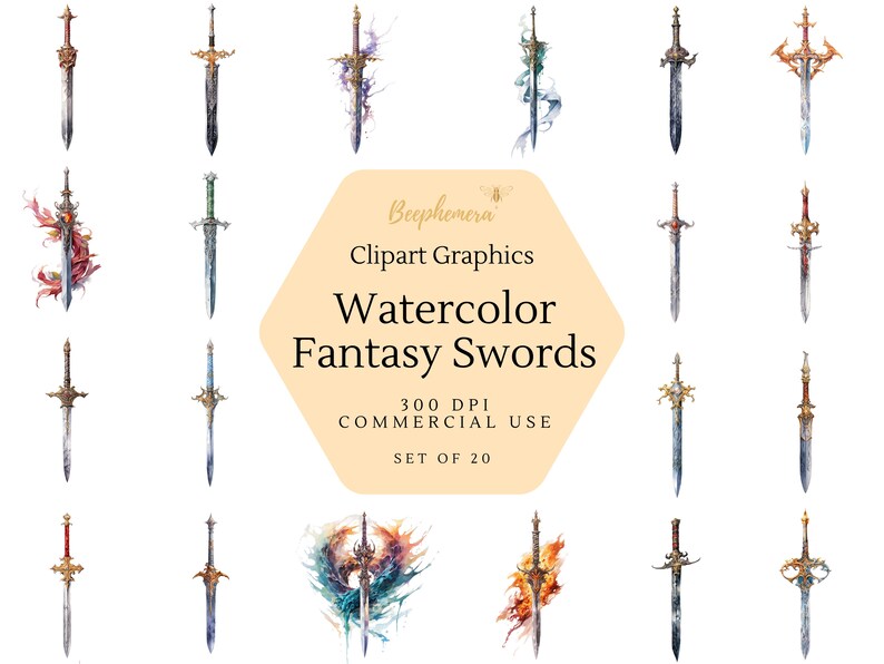 Watercolor Fantasy Swords Clipart Magical Daggers and Blades Inspired ...