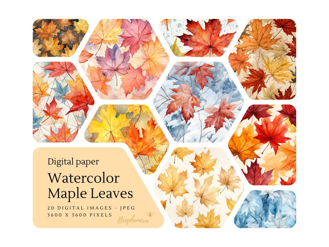 Watercolor Maple Leaves Digital Paper Seamless and Autumn-themed, JPG ...