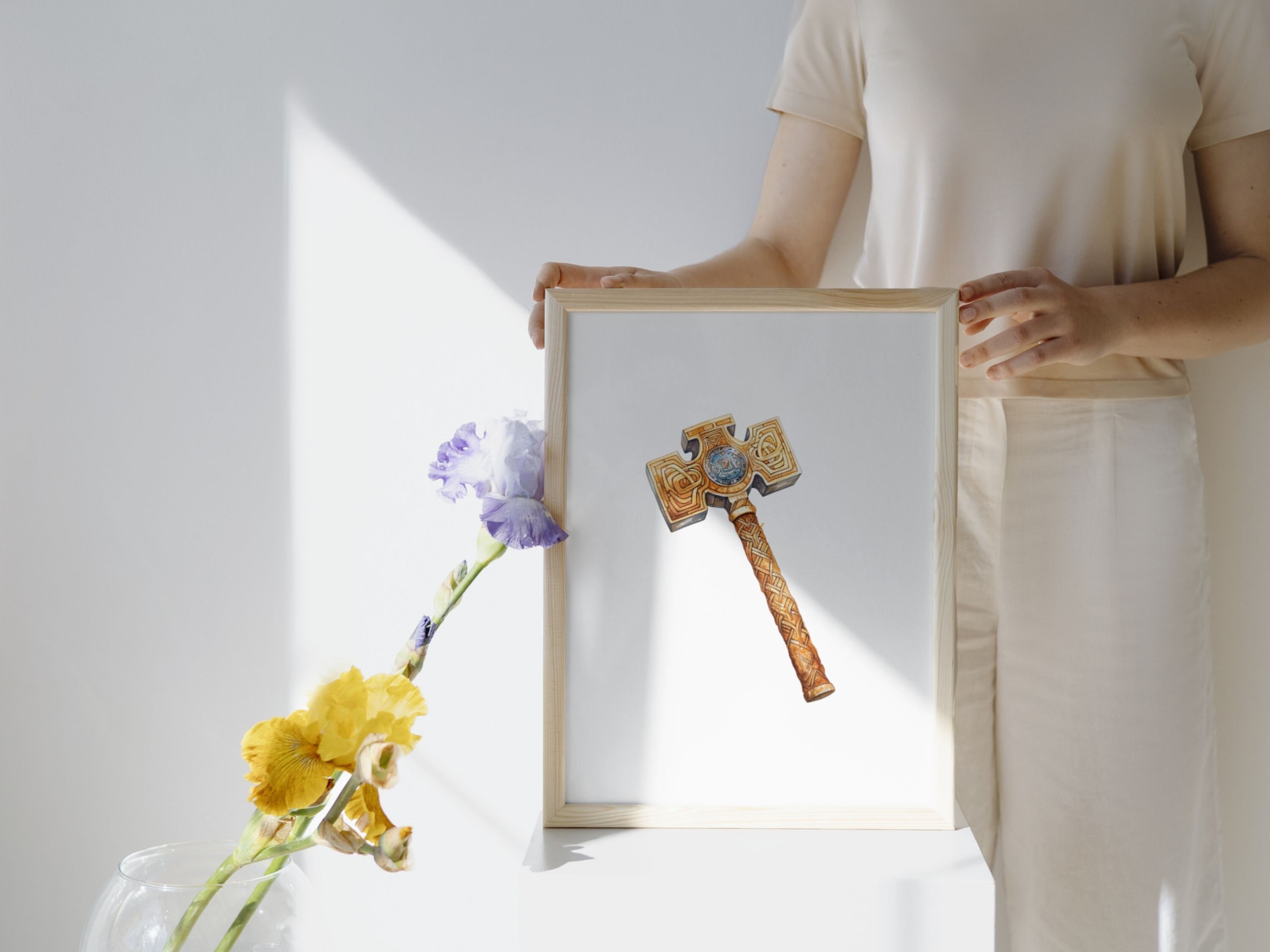 Watercolor Fantasy Battle Hammer Clipart Magical Mace Weapon Clip Art ...