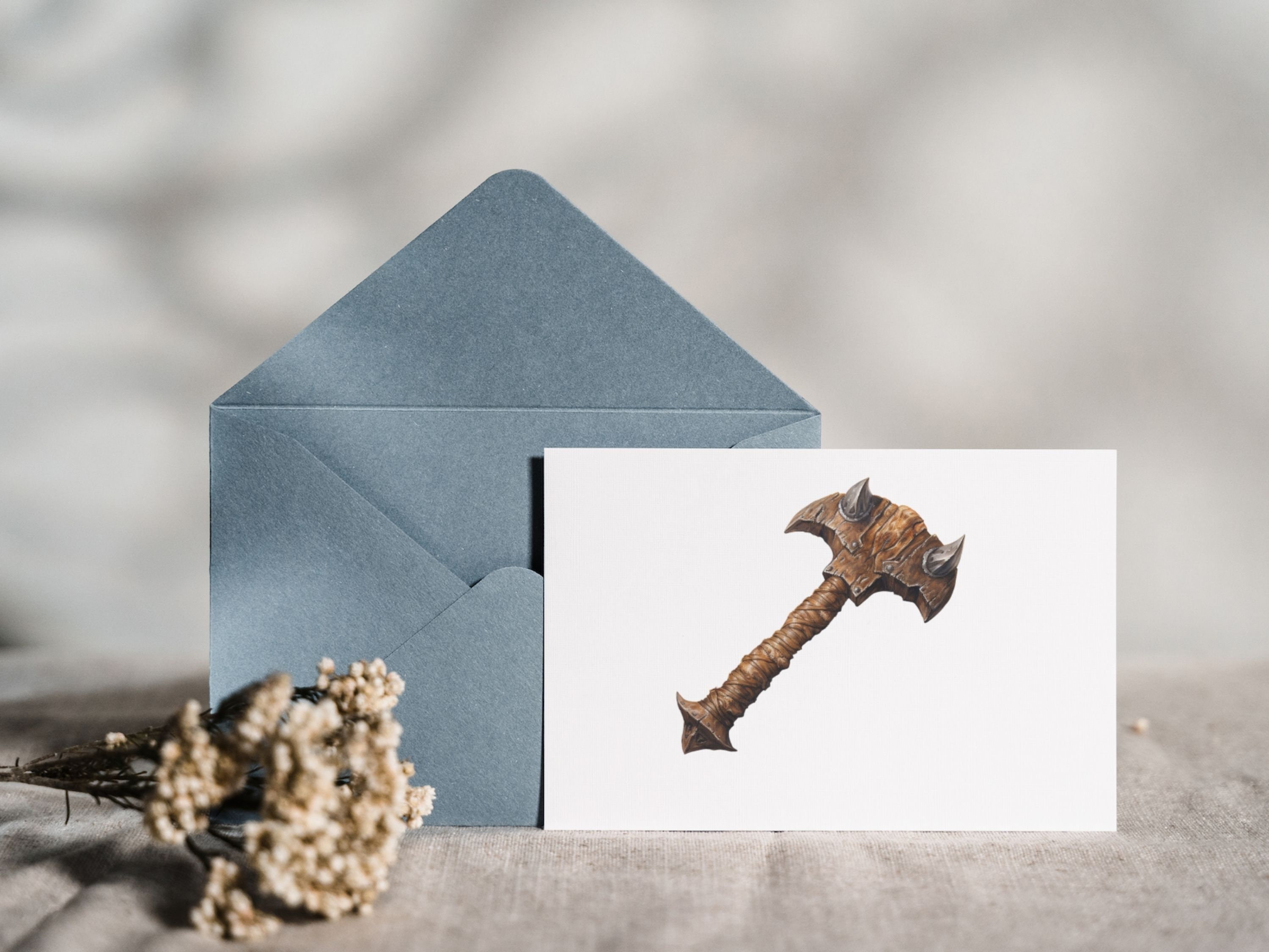 Watercolor Fantasy Battle Hammer Clipart Magical Mace Weapon Clip Art ...