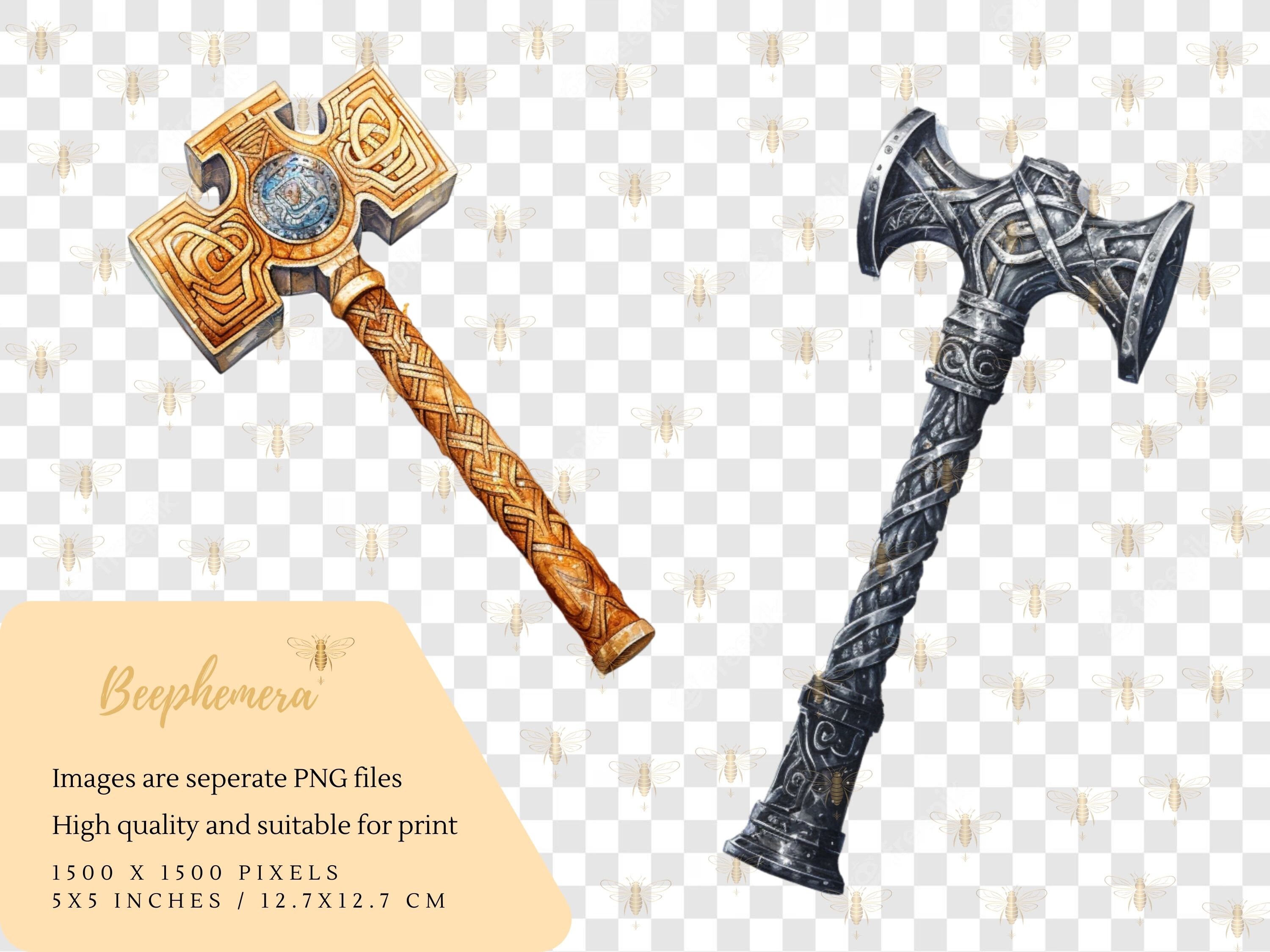 Watercolor Fantasy Battle Hammer Clipart Magical Mace Weapon Clip Art ...
