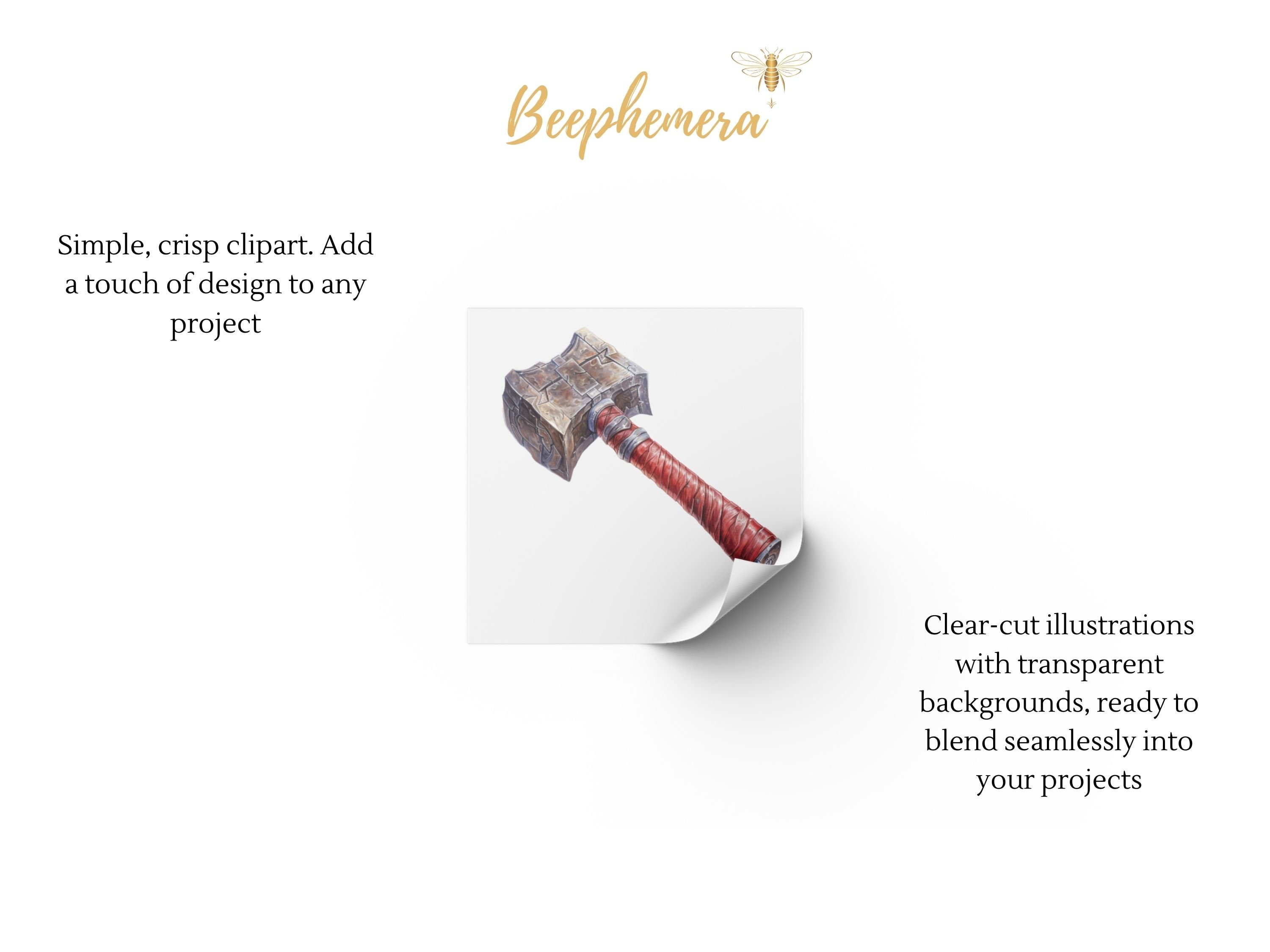 Watercolor Fantasy Battle Hammer Clipart Magical Mace Weapon Clip Art ...