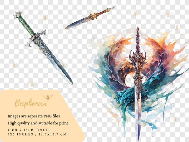 Watercolor Fantasy Swords Clipart Magical Daggers and Blades Inspired ...