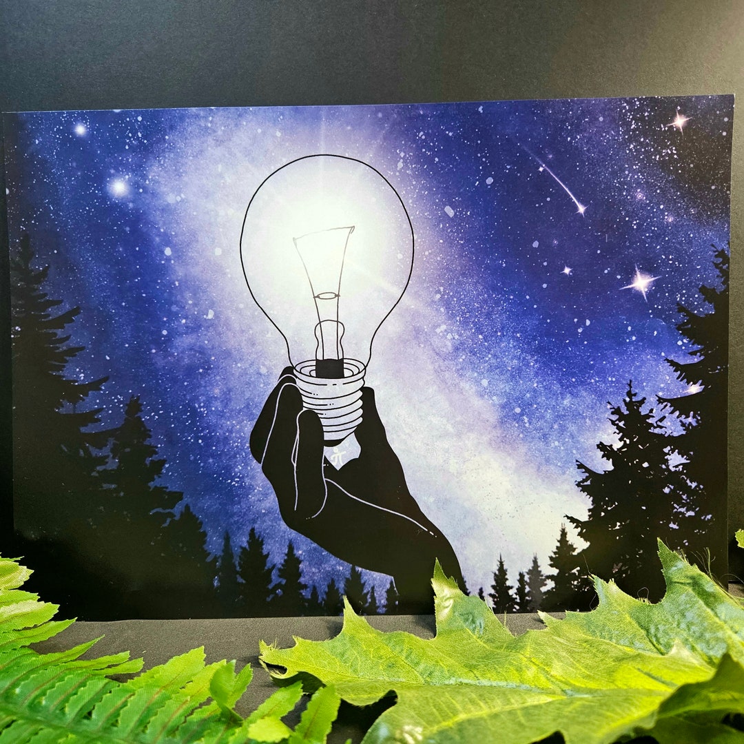A4 Art Print: Night Sky Illuminated - Lineless Art in Blues and Black ...