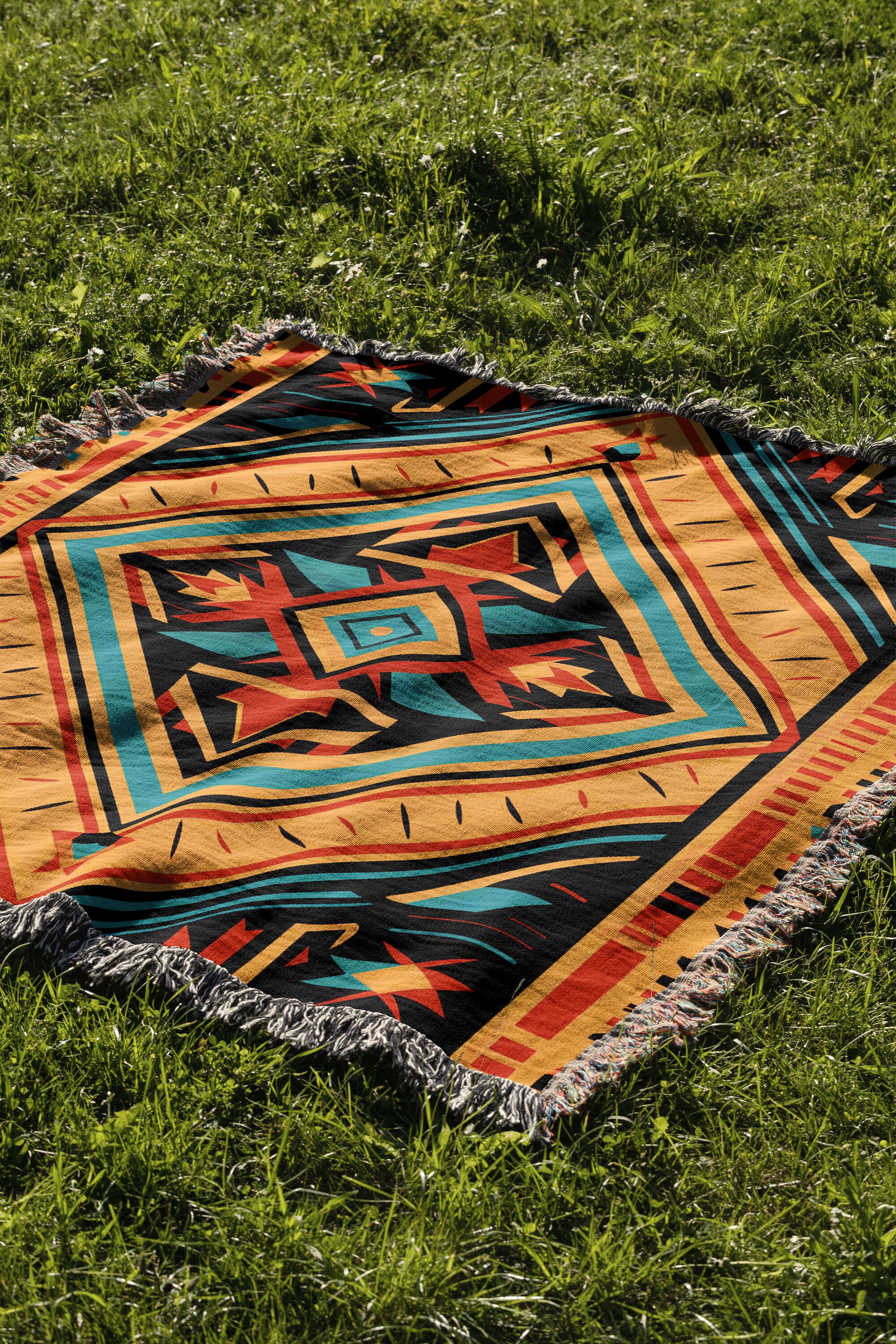 Colorful Aztec Pattern Woven Blanket - Bright Tribal Art Gift for Mom ...
