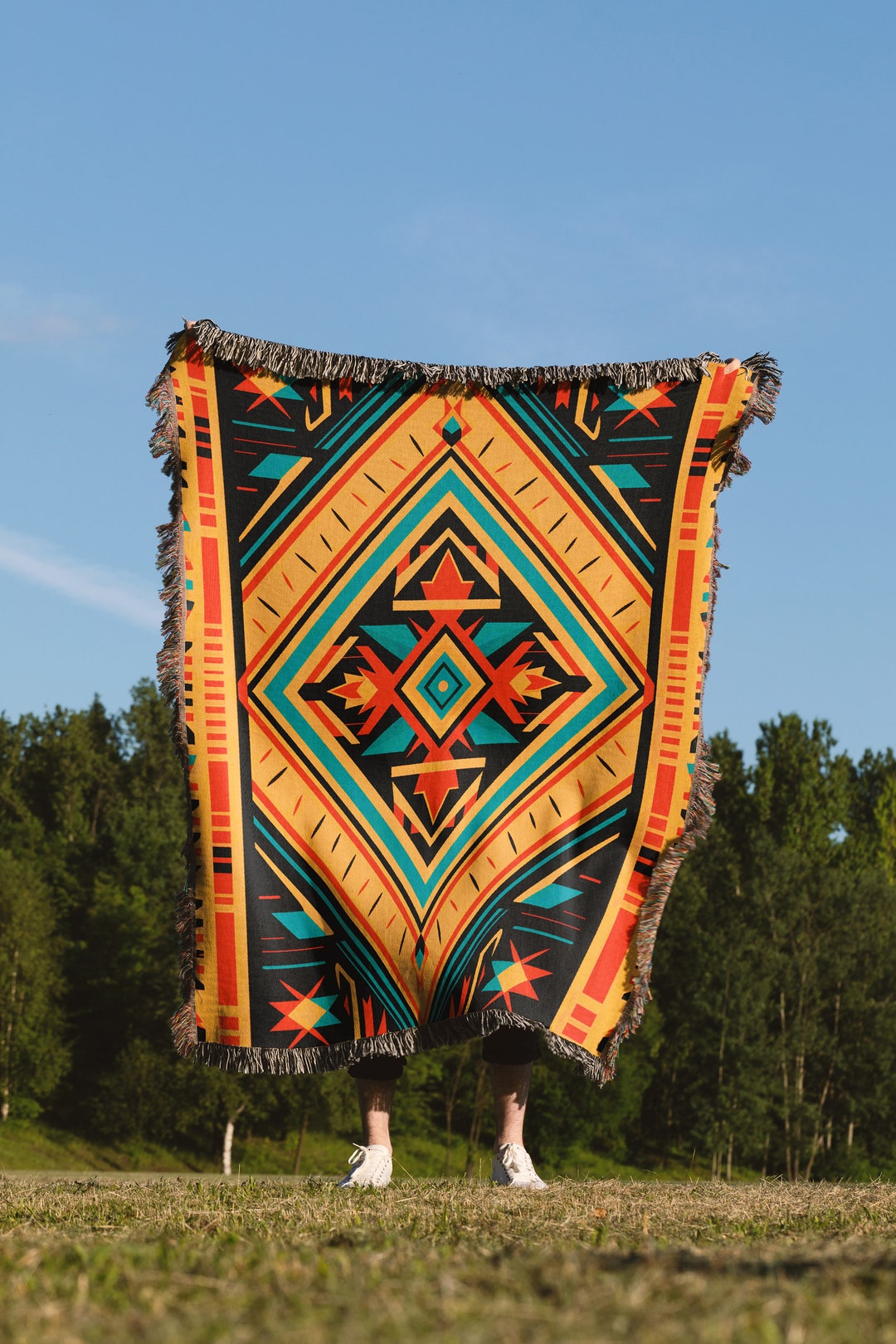 Colorful Aztec Pattern Woven Blanket - Bright Tribal Art Gift for Mom ...