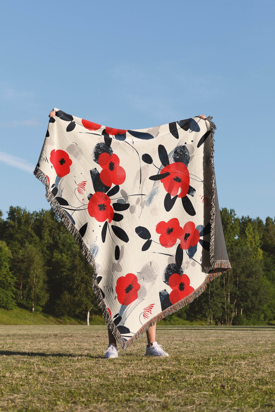 Japandi Pattern Woven Blanket - Minimalist Scandinavian Japanese ...