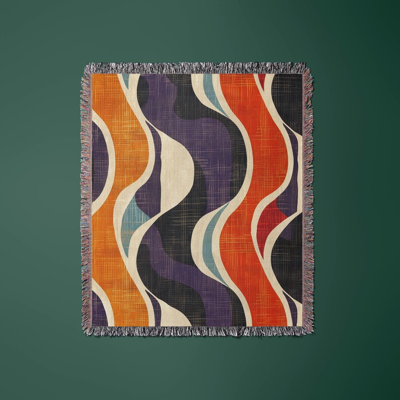 Midcentury Modern Groovy Pattern Woven Blanket - Retro Home Decor ...