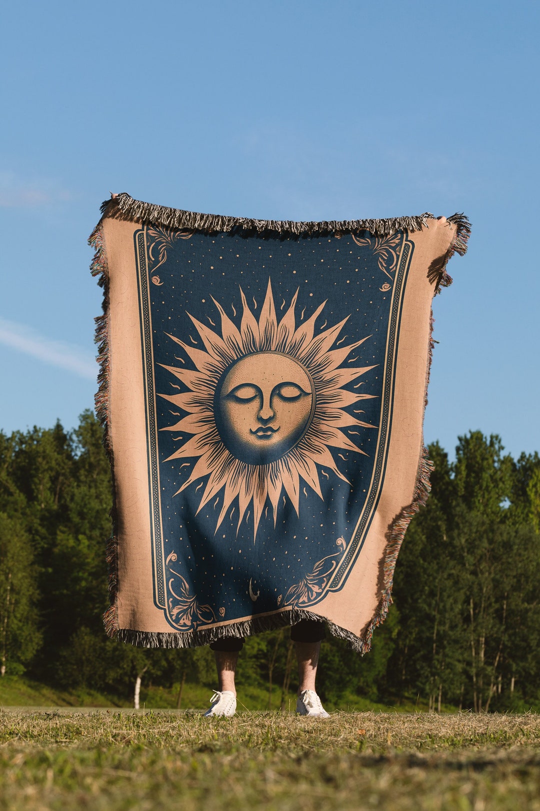 Whimsigoth Celestial Woven Blanket - Sun Moon and Stars Tarot Style ...