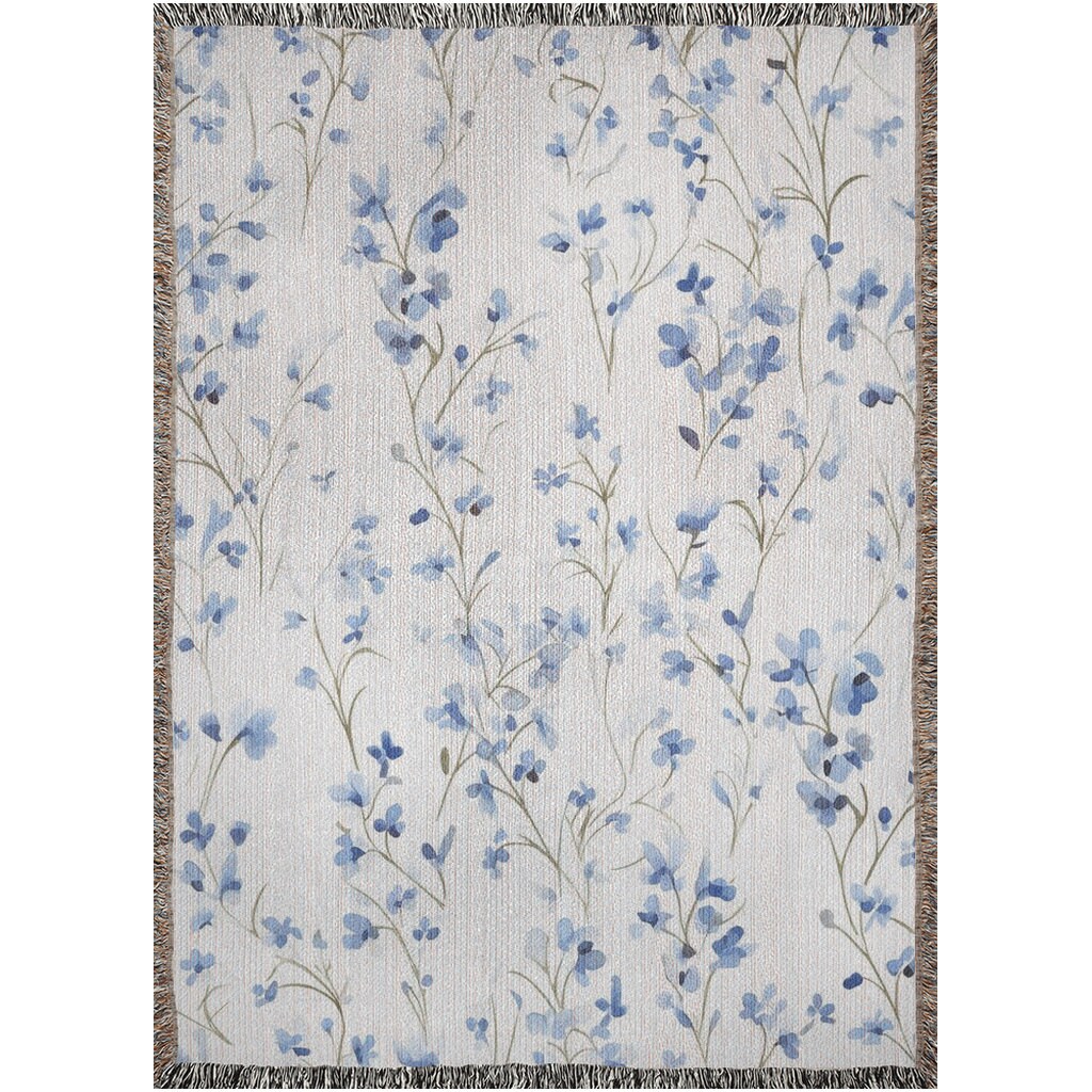 Soft Blue Floral Pattern Woven Blanket - Watercolor Art Gift for Her ...