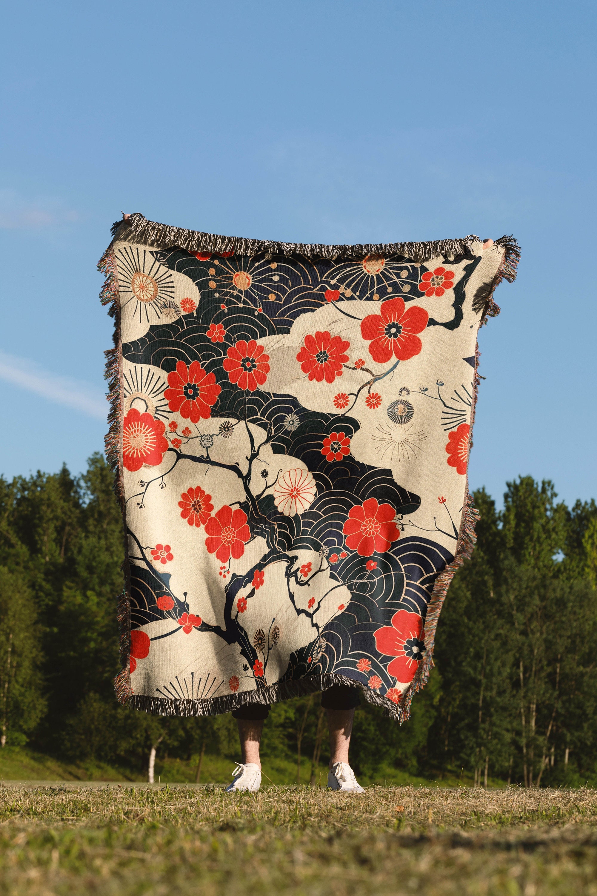 Japanese Midcentury Modern Woven Blanket - Traditional Elegance Decor ...