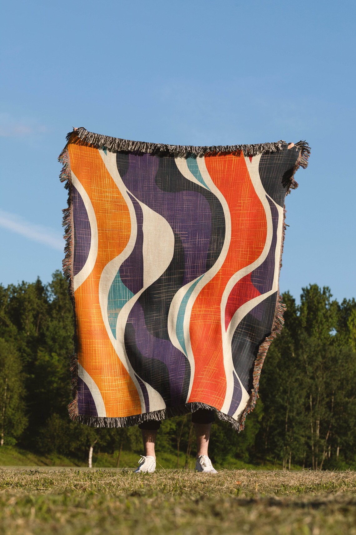 Midcentury Modern Groovy Pattern Woven Blanket Retro Home Decor ...