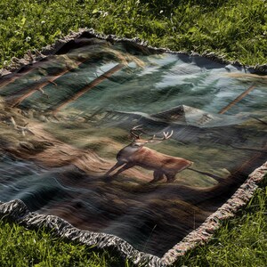 Deer Cabin Woven Blanket Wilderness Tapestry Outdoor Lovers Gift - Etsy