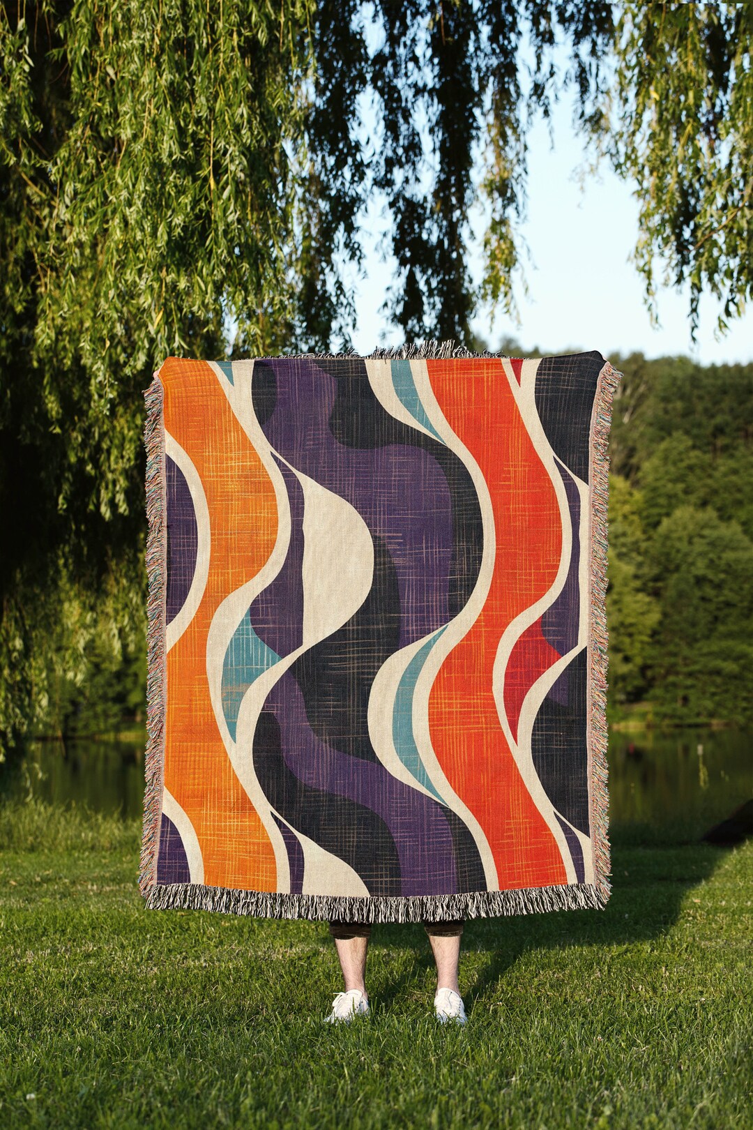 Midcentury Modern Groovy Pattern Woven Blanket - Retro Home Decor ...