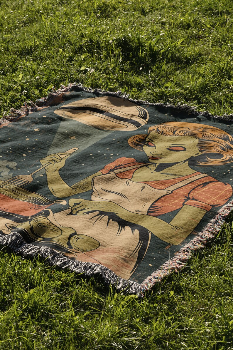 Retro Alien Housewife Woven Blanket With Sci-fi Throwback Style and ...