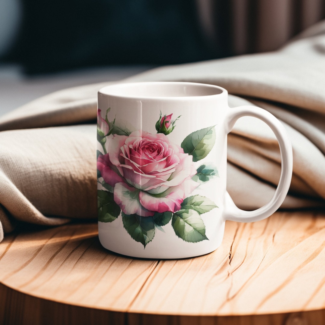 Watercolor Pink Roses Mug, Vintage Rose Mug, 11oz Victorian Roses Mug ...