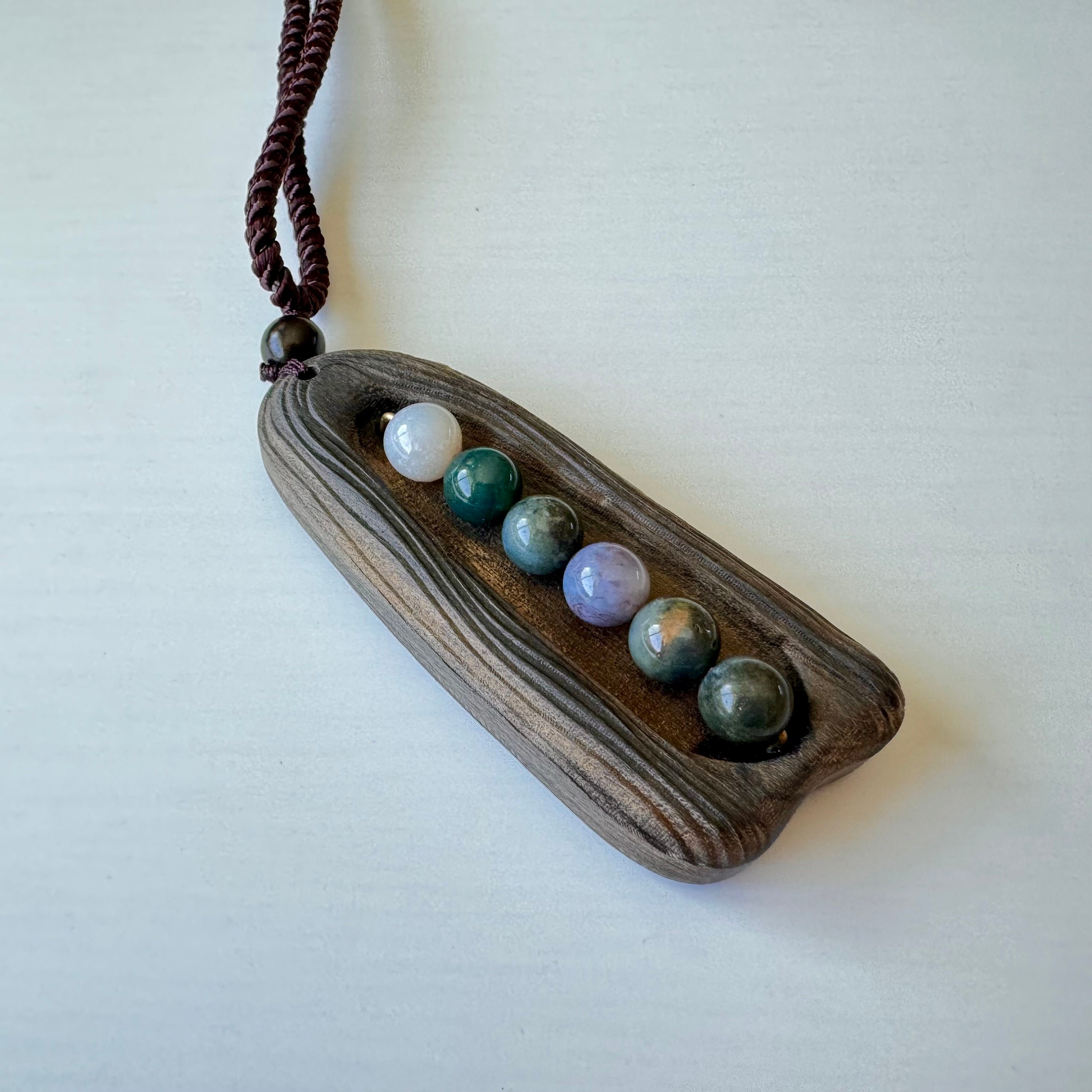 Wooden Pendant Necklace, Unique Artisan Jewelry With Natural Stone ...